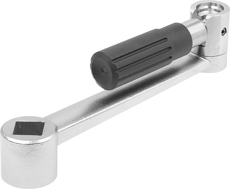 norelem - Manivelas de mano de aluminio con empuñadura cilíndrica plegable y hembra cuadrada